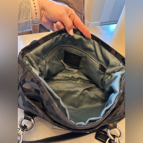 Coach | Bags | Coach Sig C Logo Bag Black Soft Linen Exterior Blue Silk ...